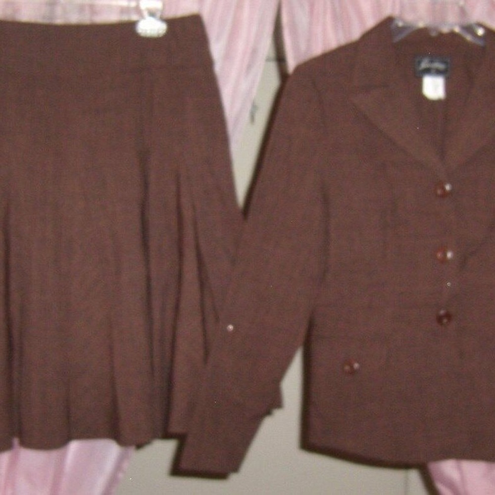 Beatiful 2 Piece Brown Flared Jacket & Skirt Set - Gem